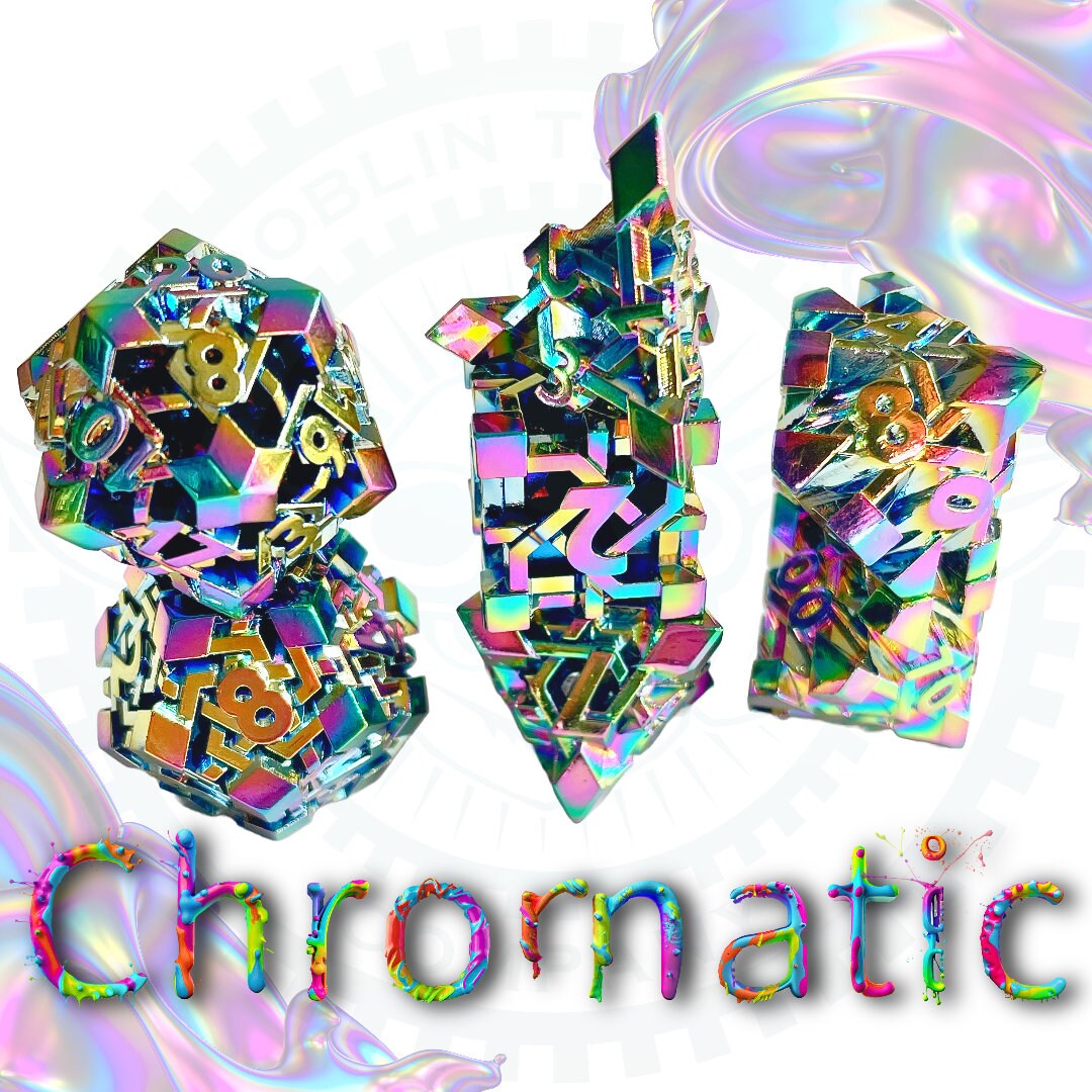 Geo Metal Dice Set, Blood Stained Dice, Rainbow/chromatic D20, Black ...