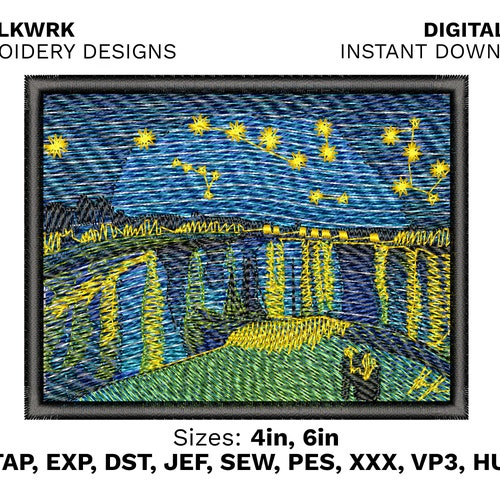 Starry Night Machine Embroidery Design Van Gogh Starry Night - Etsy