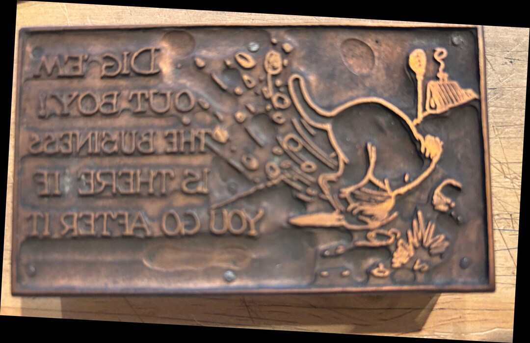 Copper Cartoon Plate Mounted on Wood (DCC054) Approximately 2.25" X 4 ...