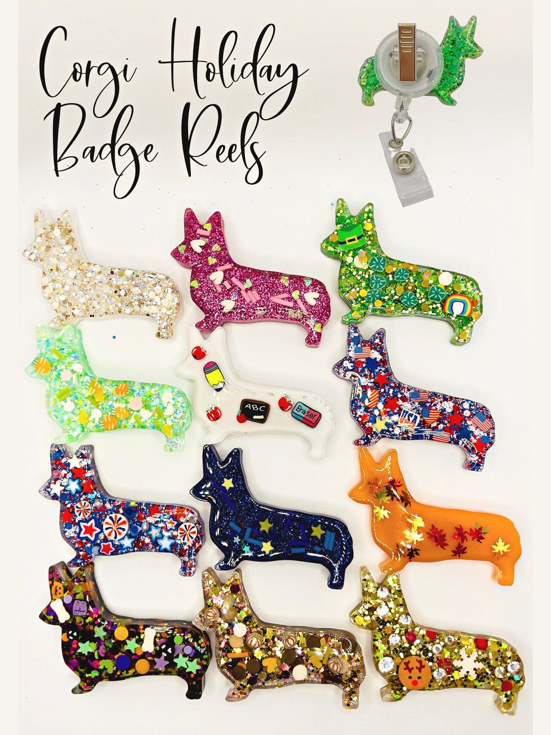 Interchangeable 12 Months of Corgis Badge Reels|holiday Corgi Badge ...