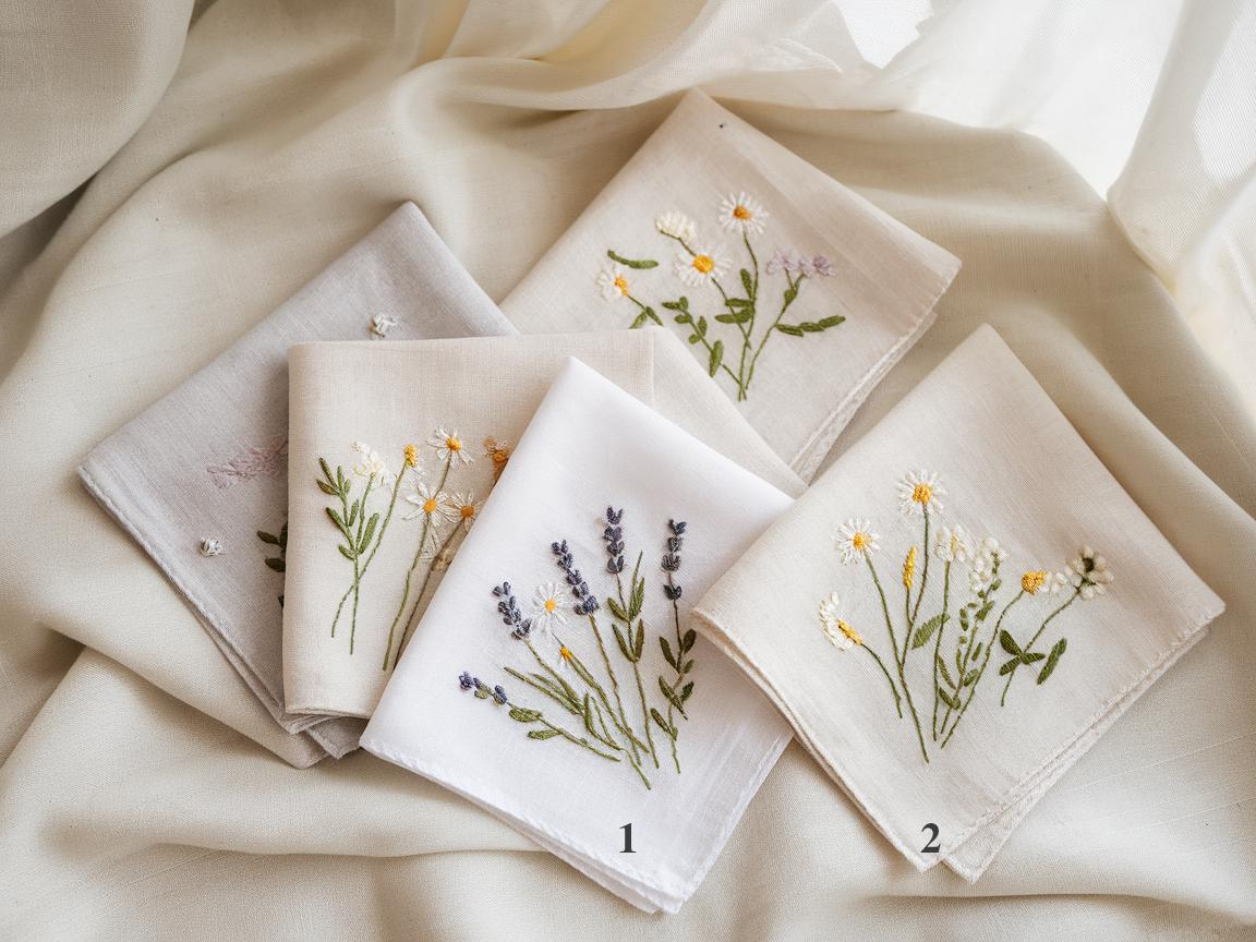 Hand Embroidered Linen Handkerchief Set, Floral Butterfly Wedding ...