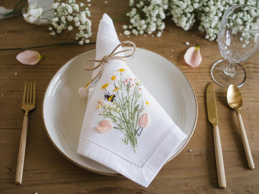 Personalized Rustic Hand Embroidered Napkins, Handmade Linen Napkins ...