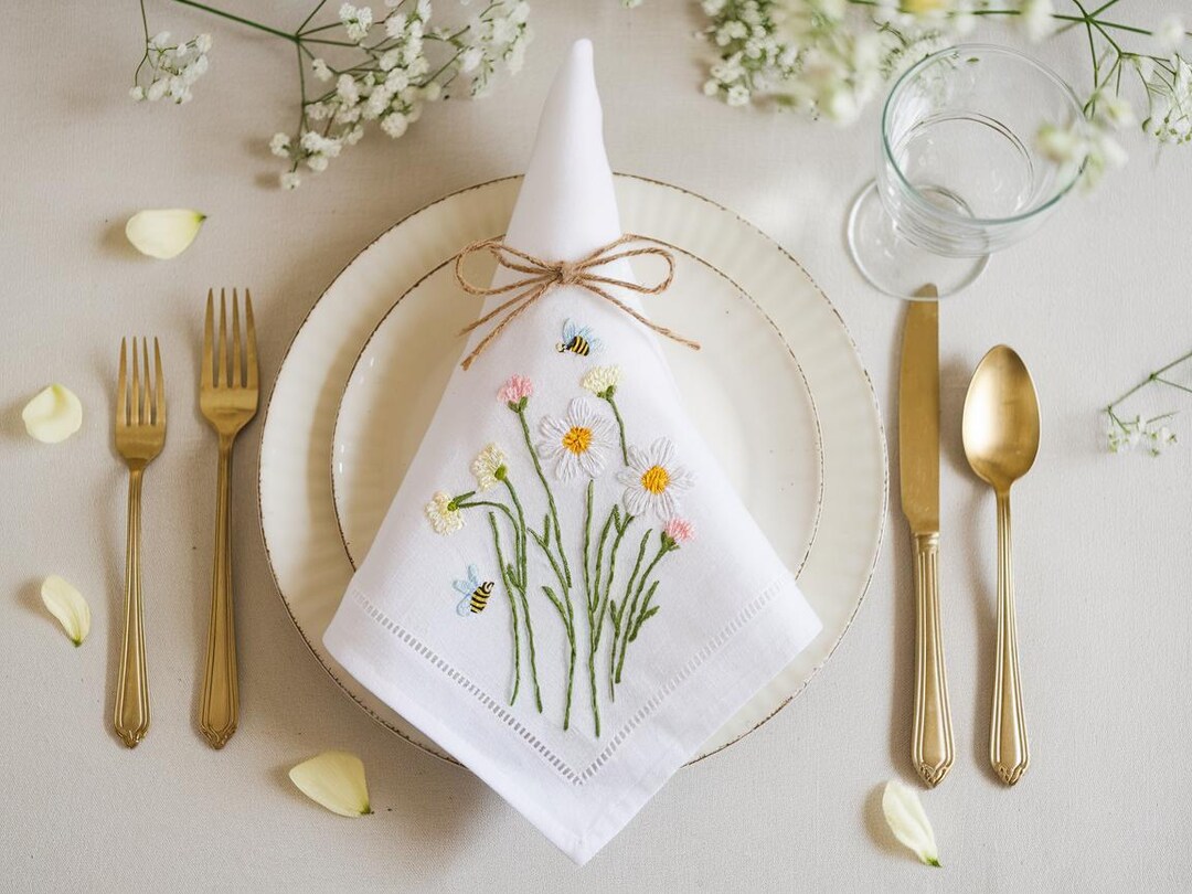 Personalized Rustic Hand Embroidered Napkins, Handmade Linen Napkins ...