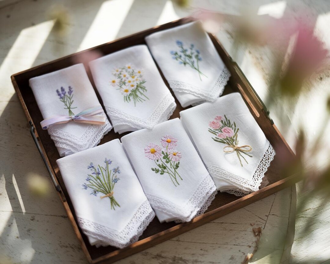 Embroidered Wedding Handkerchief – Custom Floral Hankie for Bride ...