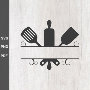 Baking Monogram SVG Flourish Kitchen Utensils Split Frame - Etsy
