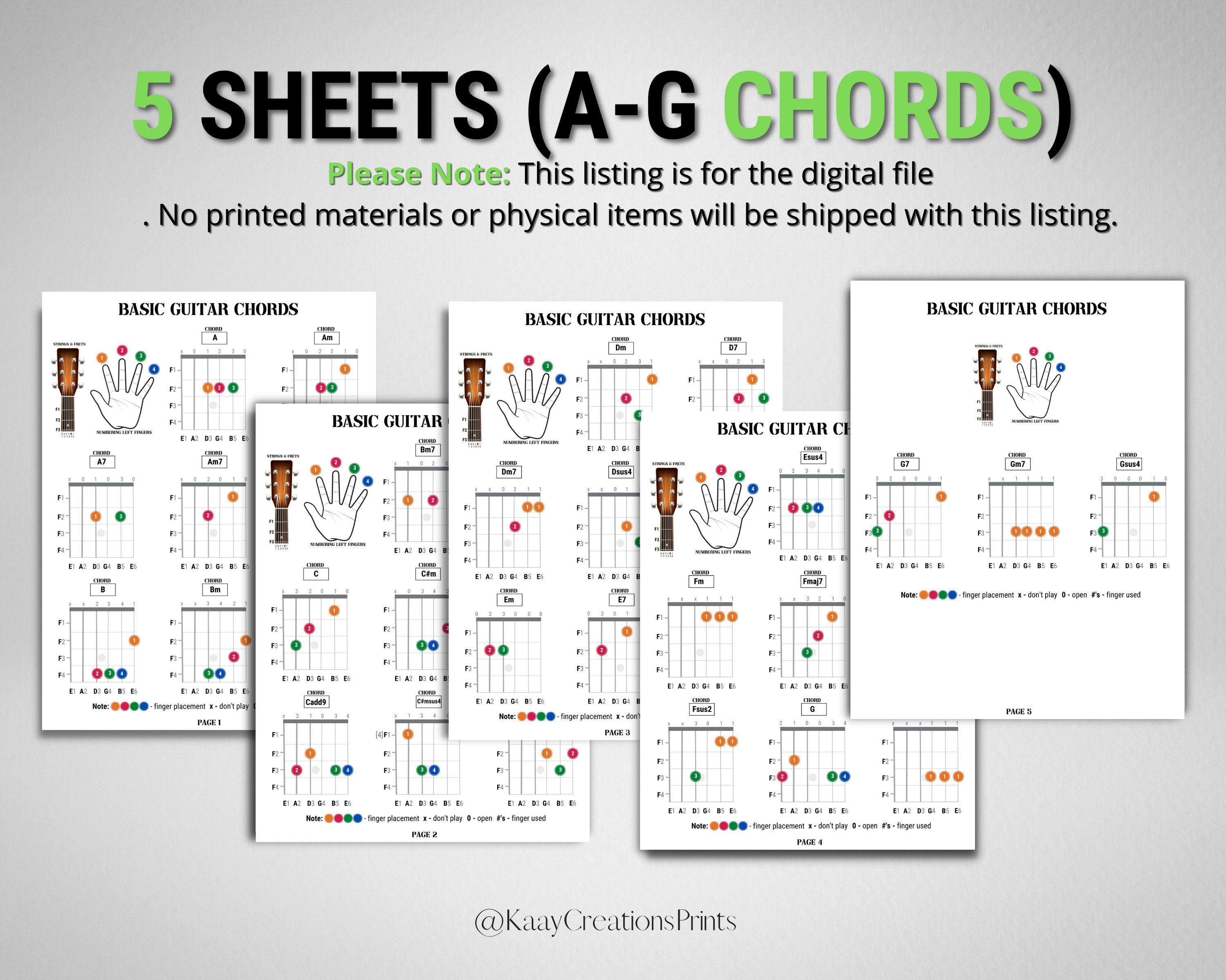 Beginner Guitar Chord Printable Sheets, Music Education, Fretboard ...