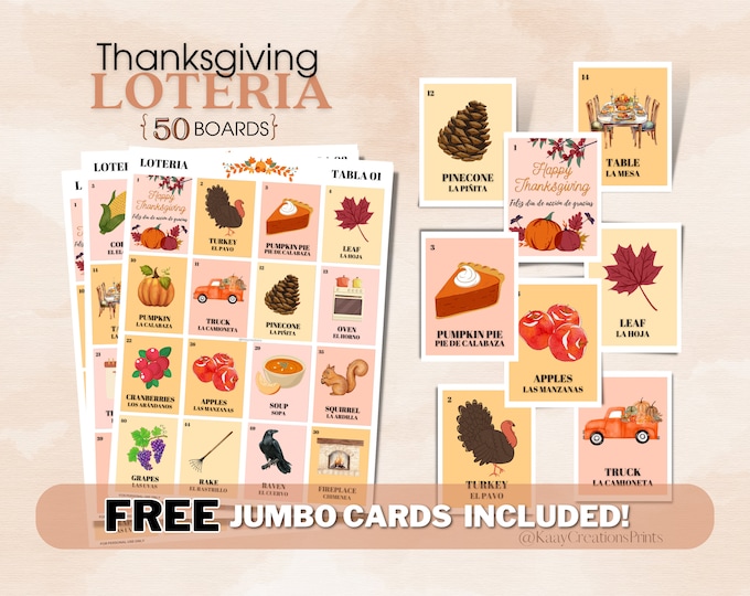 Thanksgiving Bingo Mexican Loteria in Spanish & English | Fun Family ...