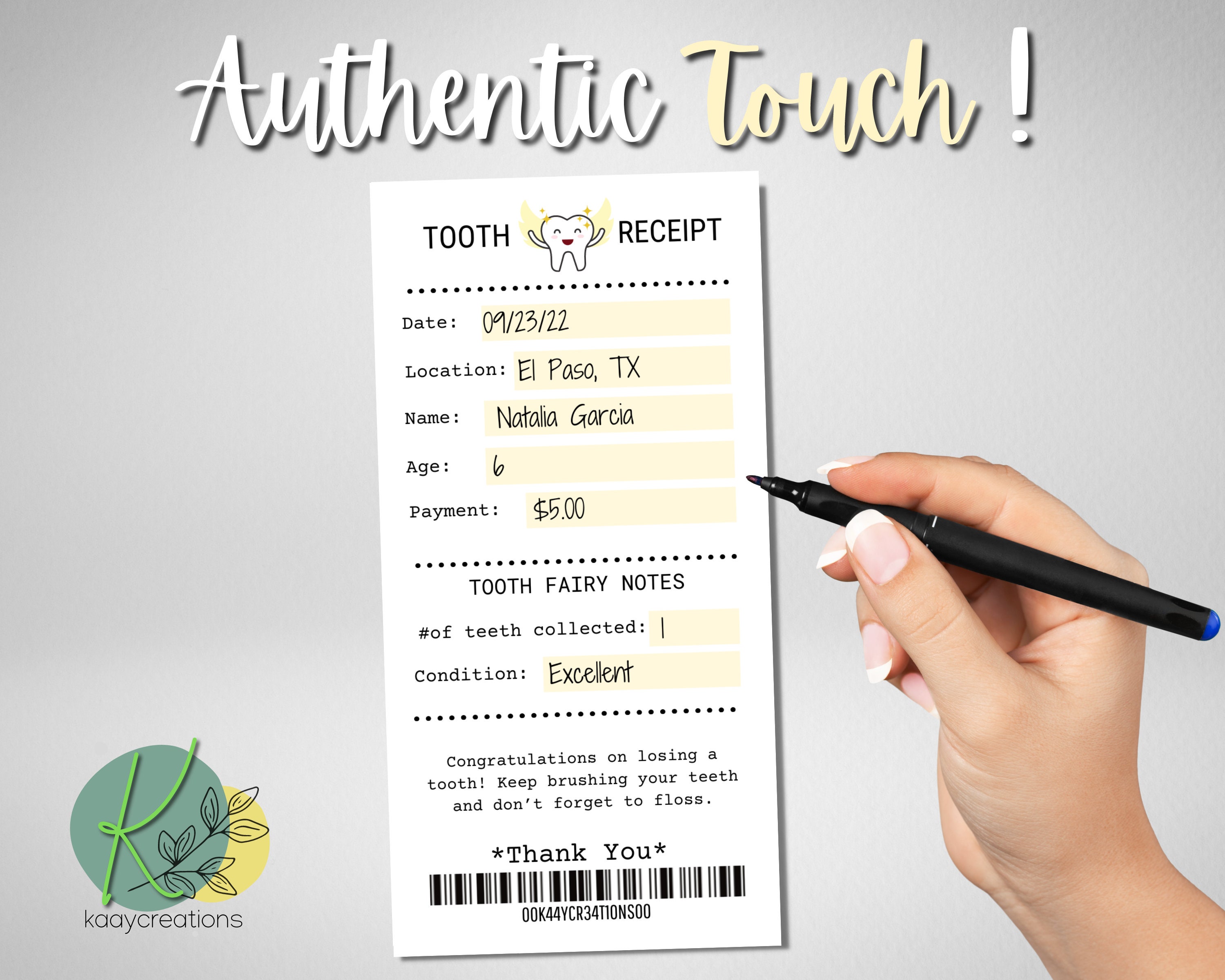 Tooth Fairy Receipt Girl Lost Tooth Receipt Fill in for - Etsy