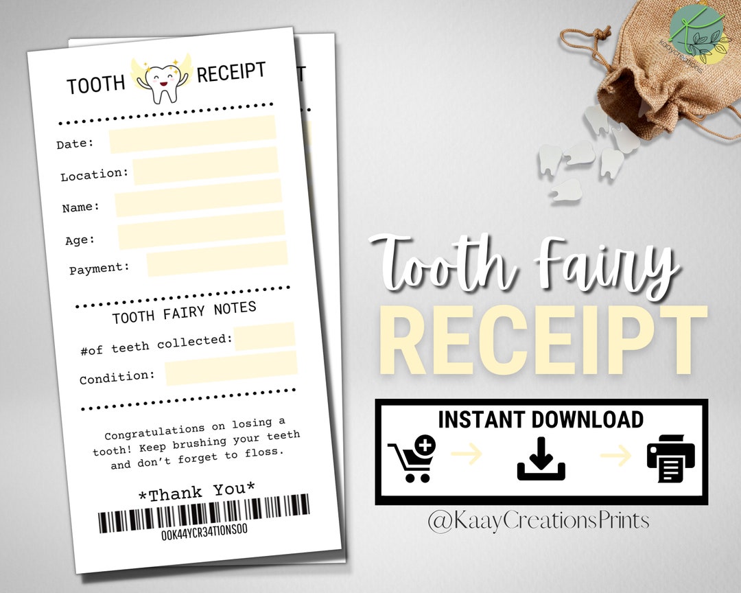 Tooth Fairy Receipt, Girl Lost Tooth Receipt, Fill in for Authentic ...