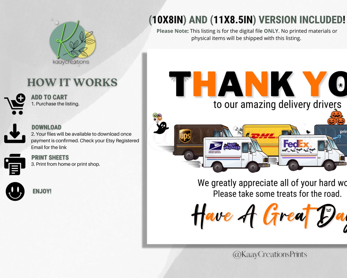 Delivery Driver Thank You Sign, Delivery Driver Snack Sign, Delivery ...
