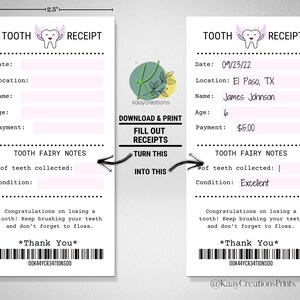 Tooth Fairy Receipt, Girl Lost Tooth Receipt, Fill in for Authentic ...