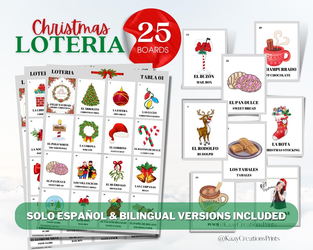 Christmas Loteria, 25 Non-repeated Boards With 54 Custom Calling Cards ...