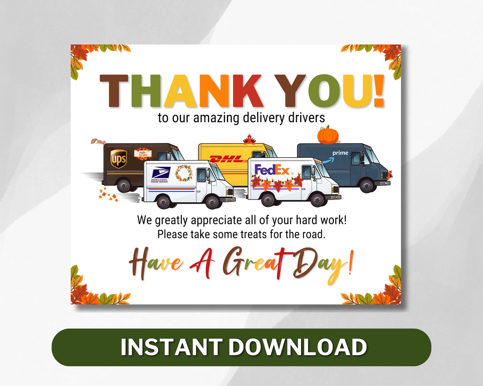 Delivery Driver Thank You Sign, Delivery Driver Snack Sign, Delivery ...