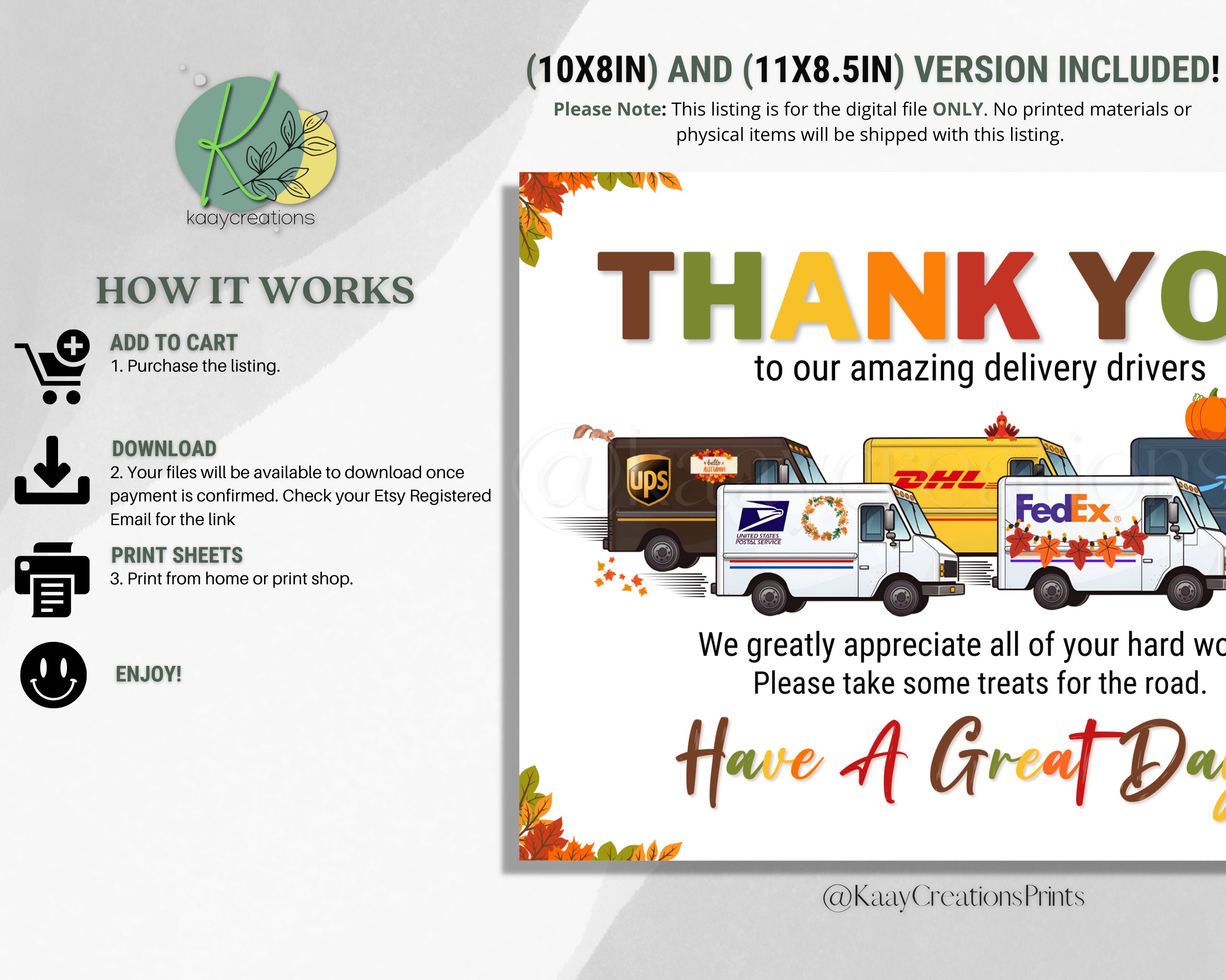 Delivery Driver Thank You Sign, Delivery Driver Snack Sign, Delivery ...