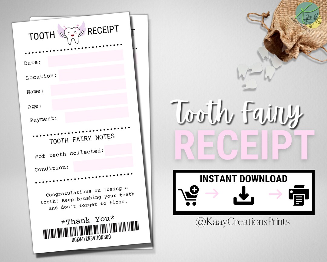 Tooth Fairy Receipt, Girl Lost Tooth Receipt, Fill in for Authentic ...