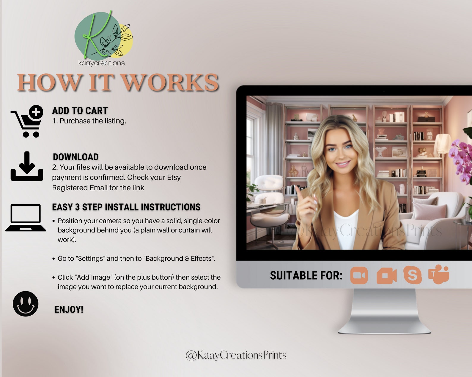 Microsoft Teams Backgrounds, Digital Office Backdrops, Instant Download ...