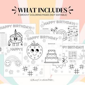 Groovy Birthday Coloring Pages. Set of 5 Birthday Party Coloring ...