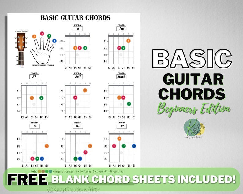 Beginner Guitar Chord Printable Sheets Music Education - Etsy Australia