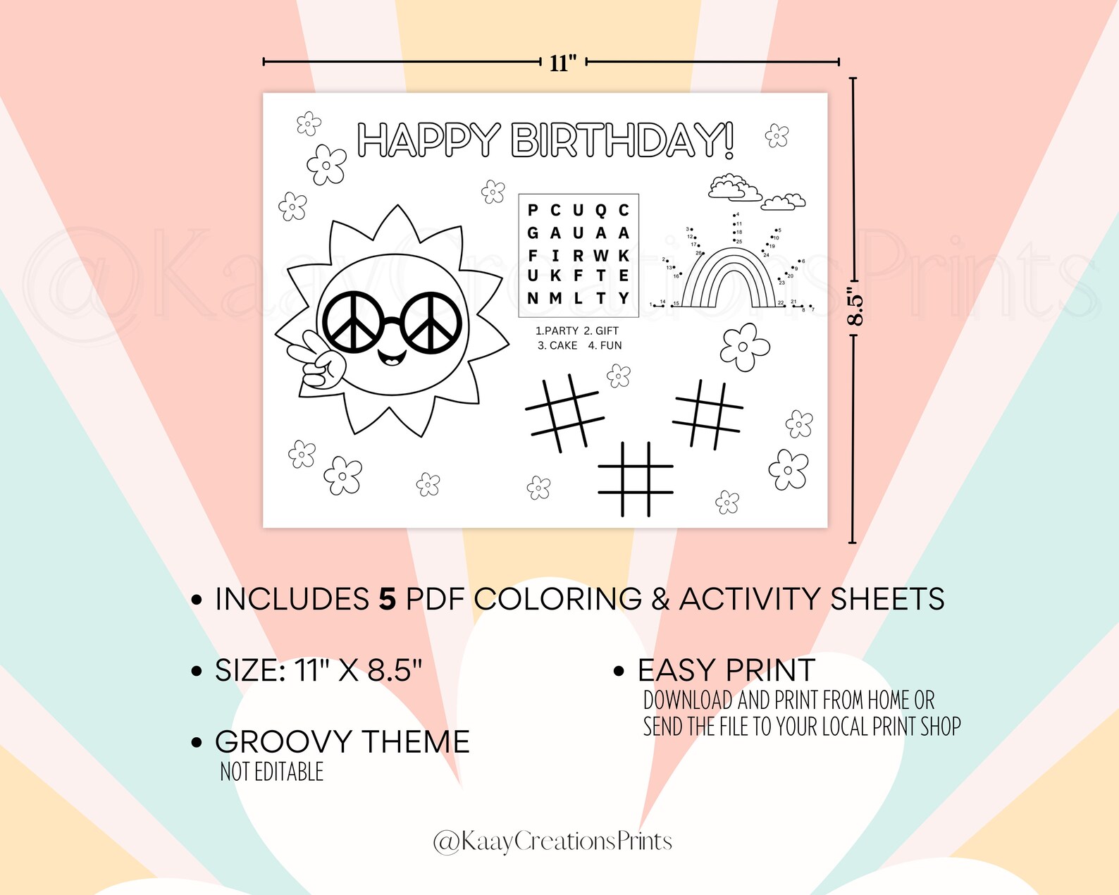 Groovy Birthday Coloring Pages. Set of 5 Birthday Party Coloring ...