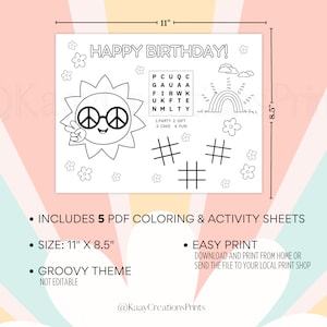 Groovy Birthday Coloring Pages. Set of 5 Birthday Party Coloring ...