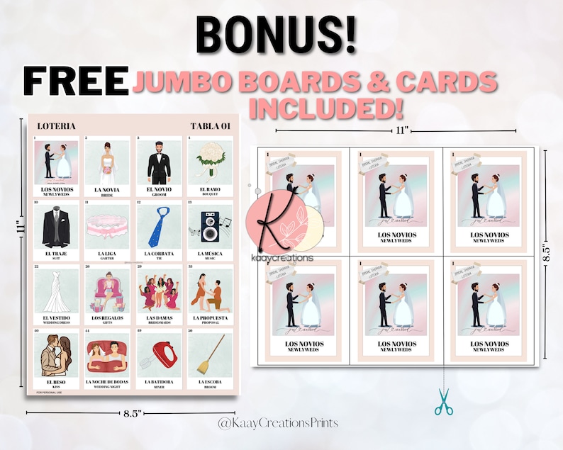 Bridal Shower Loteria, 50 Non-repeated Boards With 54 Custom Calling ...