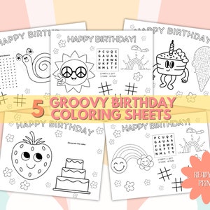 Groovy Birthday Coloring Pages. Set of 5 Birthday Party Coloring ...