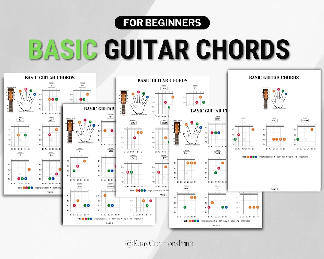 Beginner Guitar Chord Printable Sheets, Music Education, Fretboard ...