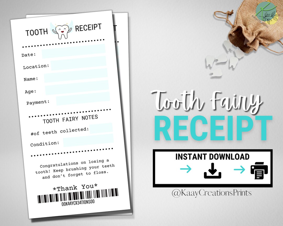Tooth Fairy Receipt, Boy Lost Tooth Receipt, Fill in for Authentic ...
