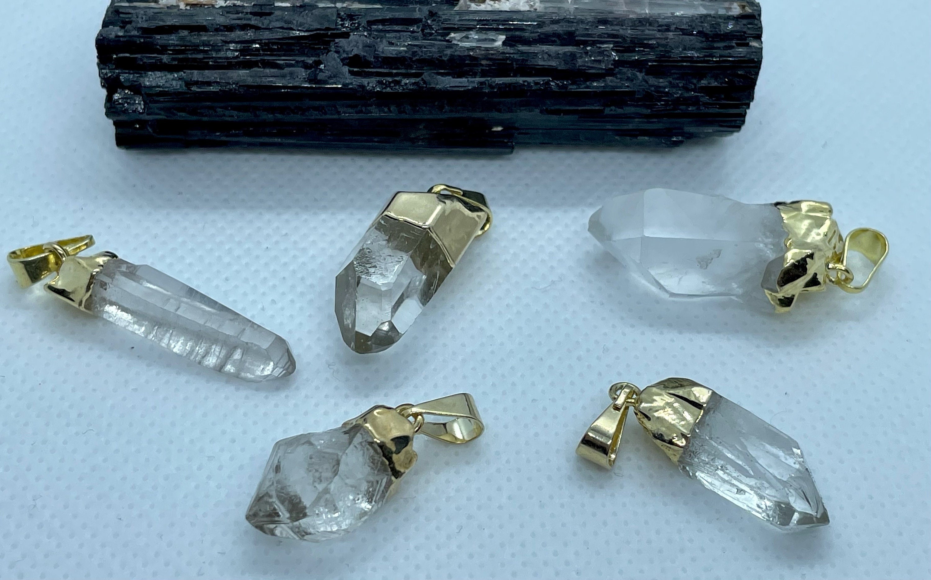 Raw Gem Clear Quartz and Gold Pendants Necklace - Etsy