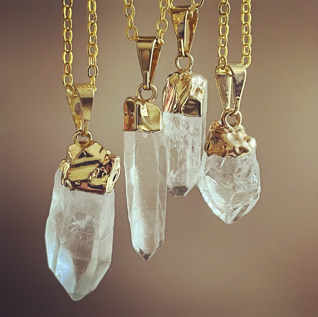 Raw Gem Clear Quartz and Gold Pendants Necklace - Etsy