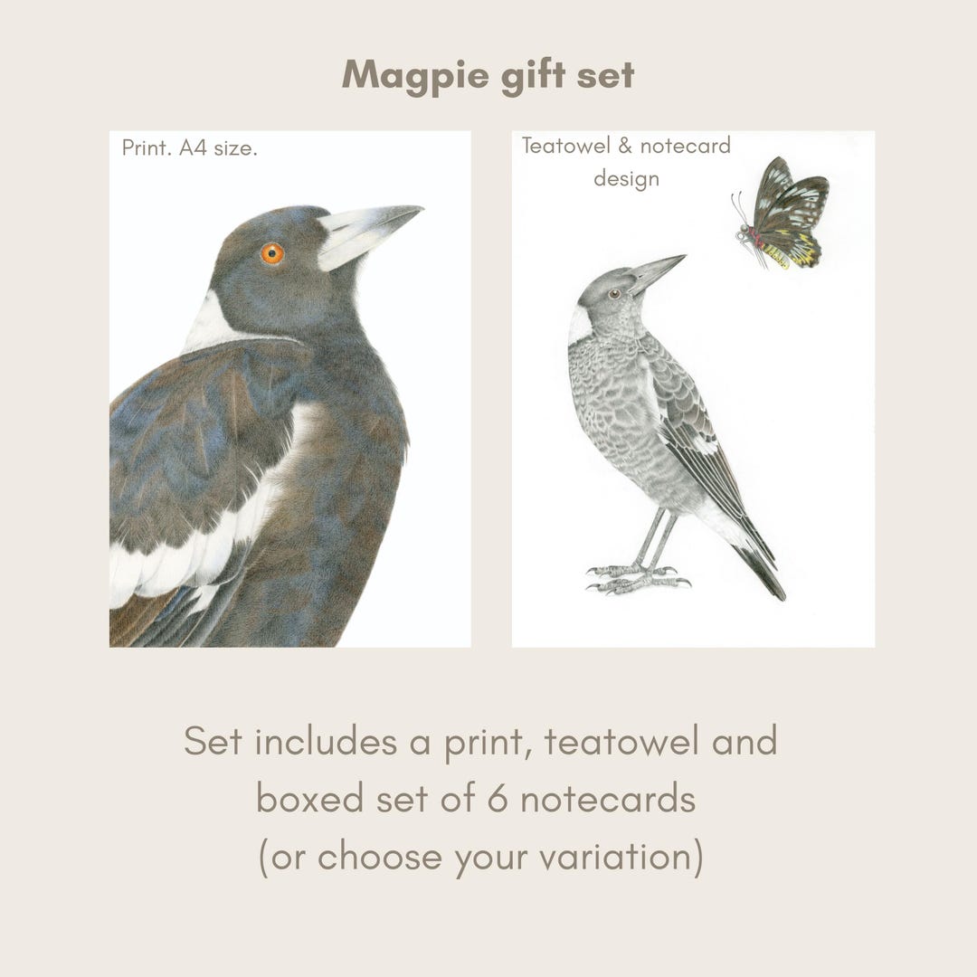 Magpie Gift Set (option for Print With Note Cards or Tea Towel or All ...