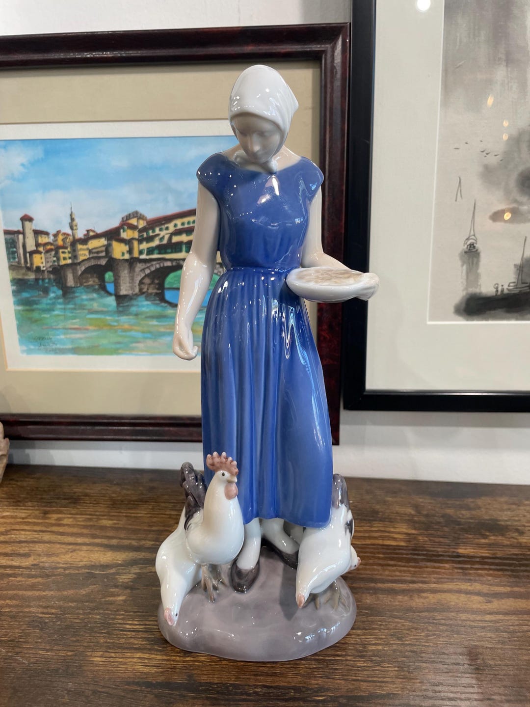 Bing and Grondahl Porcelain Figurine of Girl Feeding Chickens Denmark ...