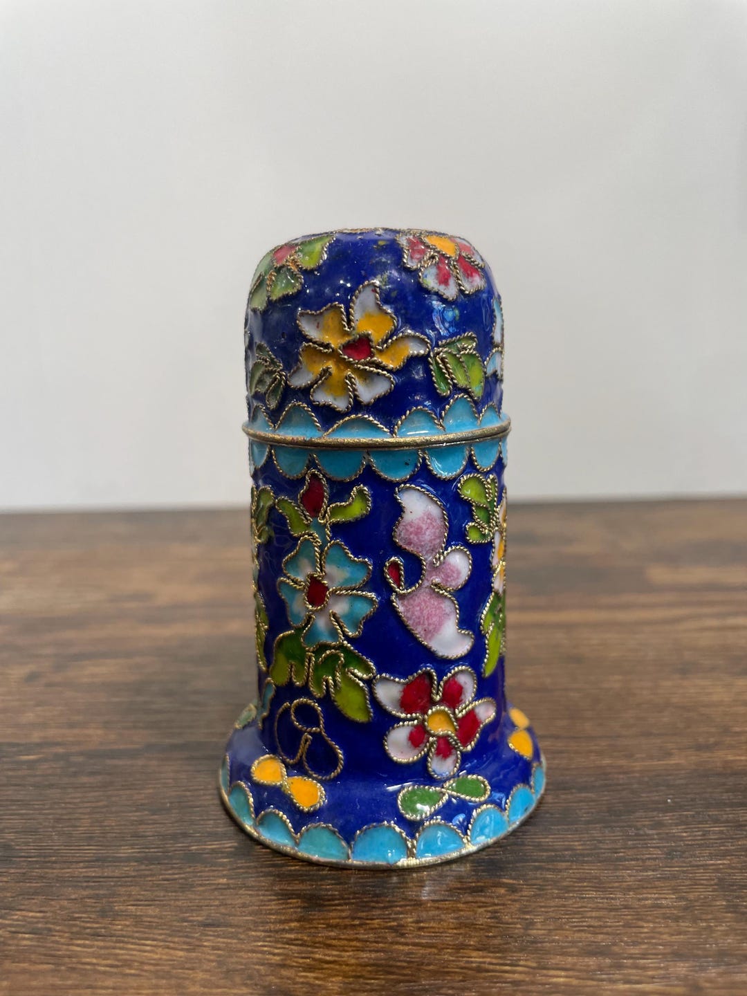 Asian Cloisonné Blue Trinket Box With Lid Floral Designs - Etsy