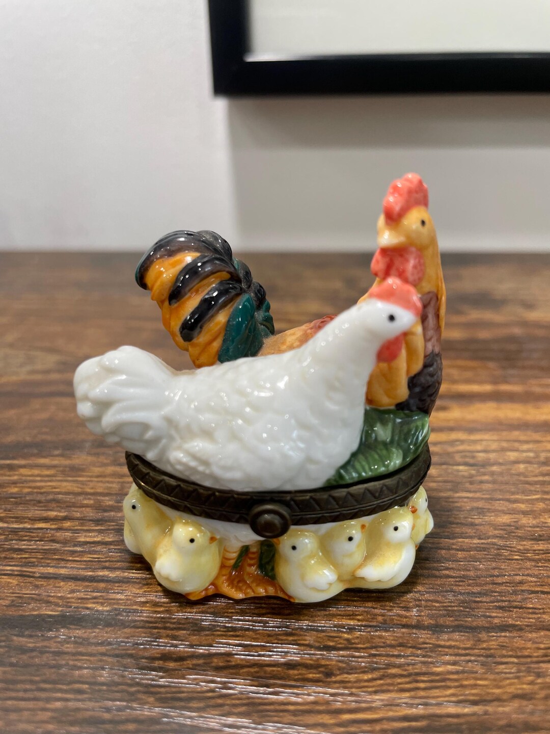 PHB Porcelain Hinged Trinket Box Rooster and Chicken - Etsy