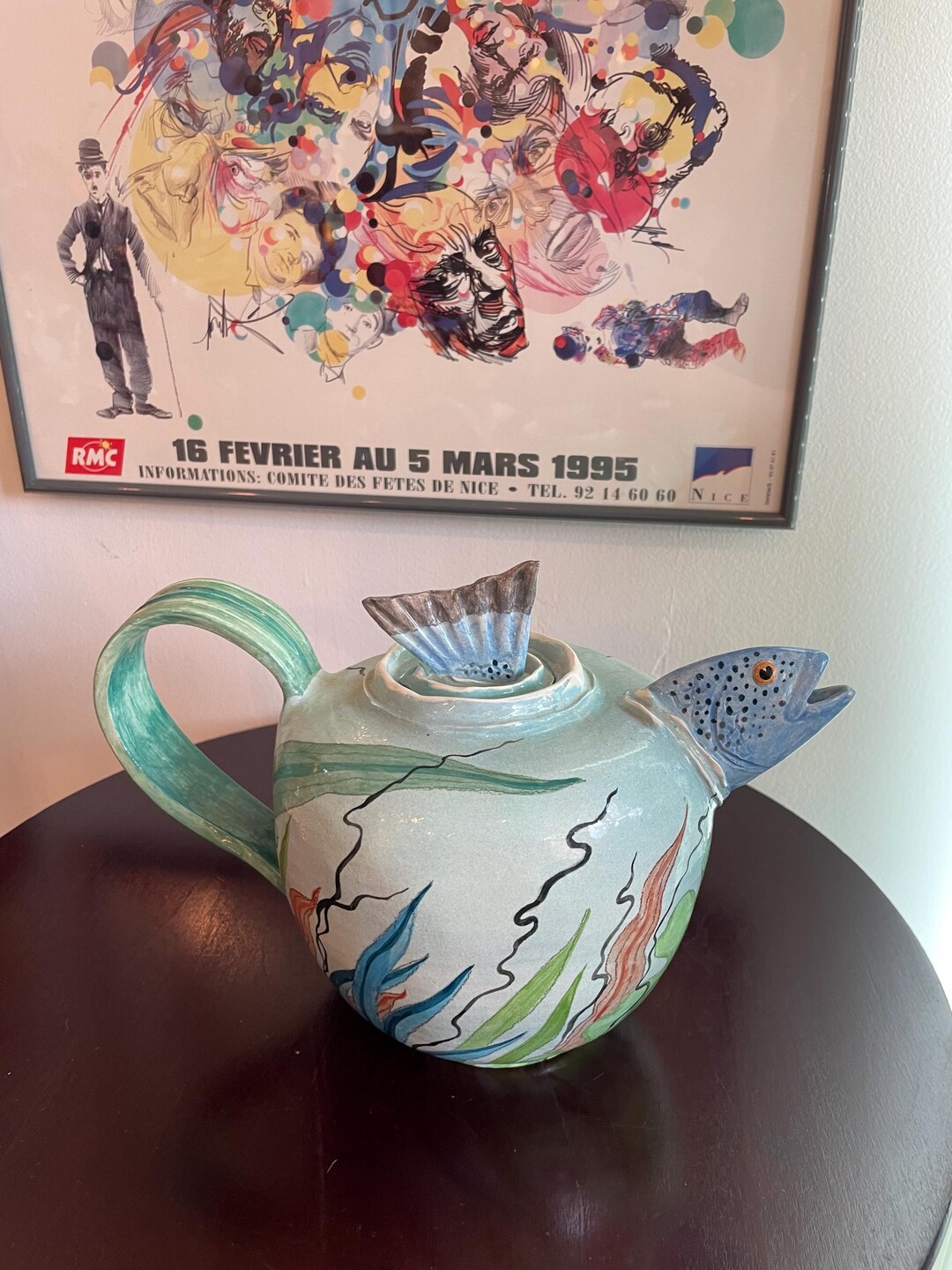 Ceramic Handpainted Fish Floral Teapot Signed - Etsy