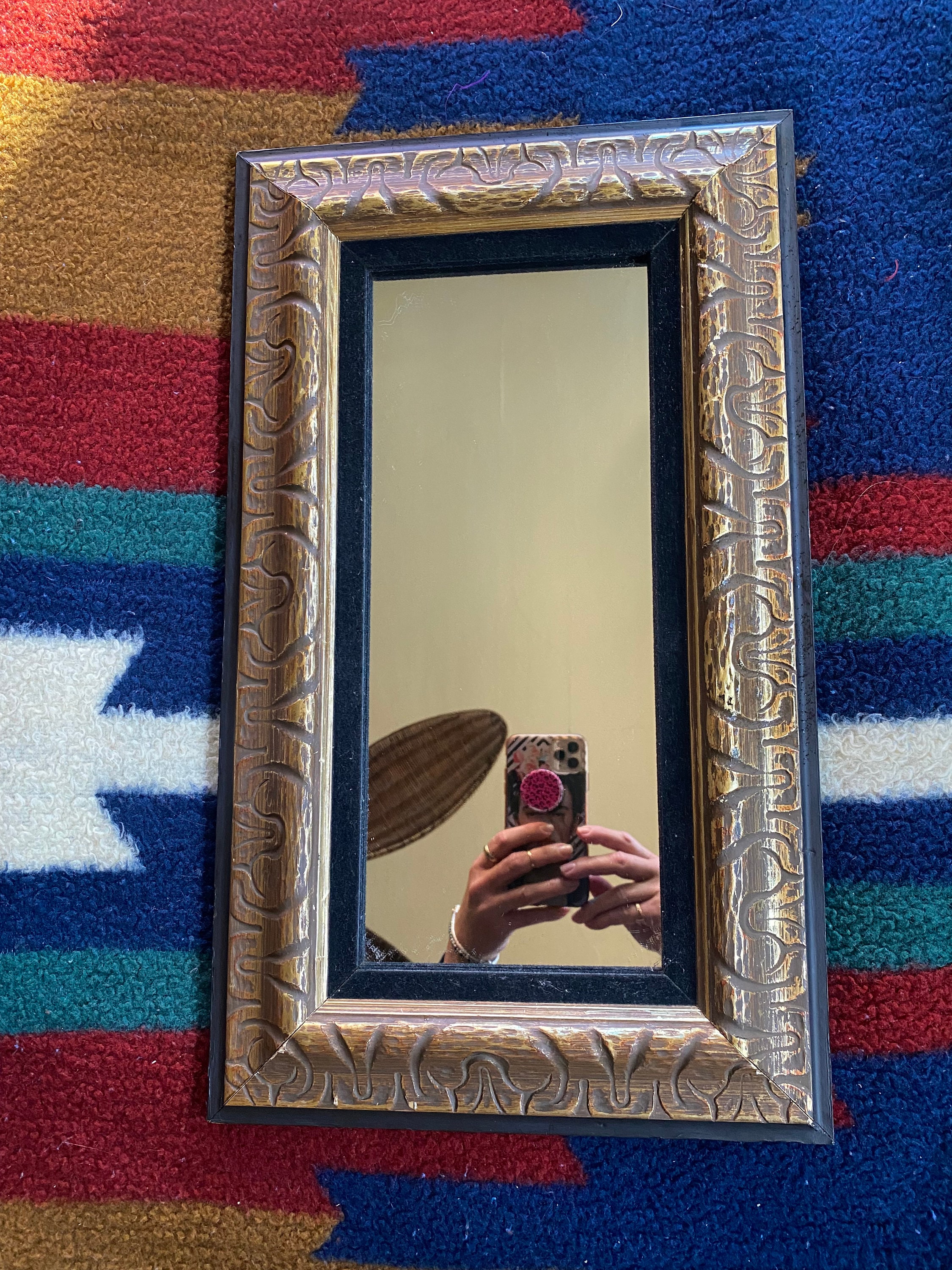 Vintage Gold Detailed and Black Velvet Mirror 11”x19” - Etsy
