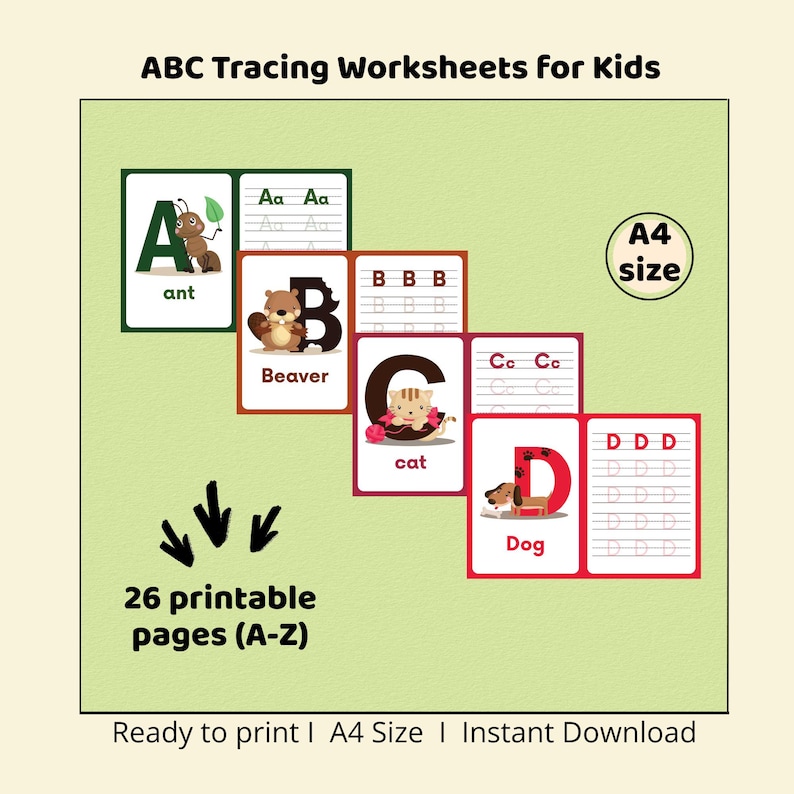 Animal ABC Tracing Worksheets: Preschool Alphabet Printables (PDF ...
