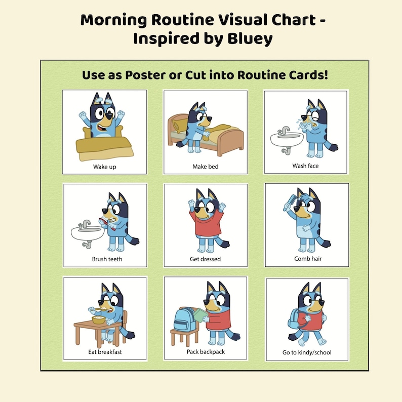 Bluey Style Morning Routine Chart - Printable Visual Schedule for Kids ...
