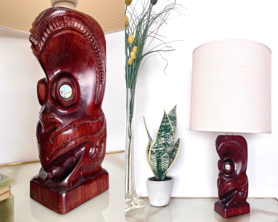 Vintage NZ Maori Carved Wooden Table Lamp Wheku Head With Paua - Etsy