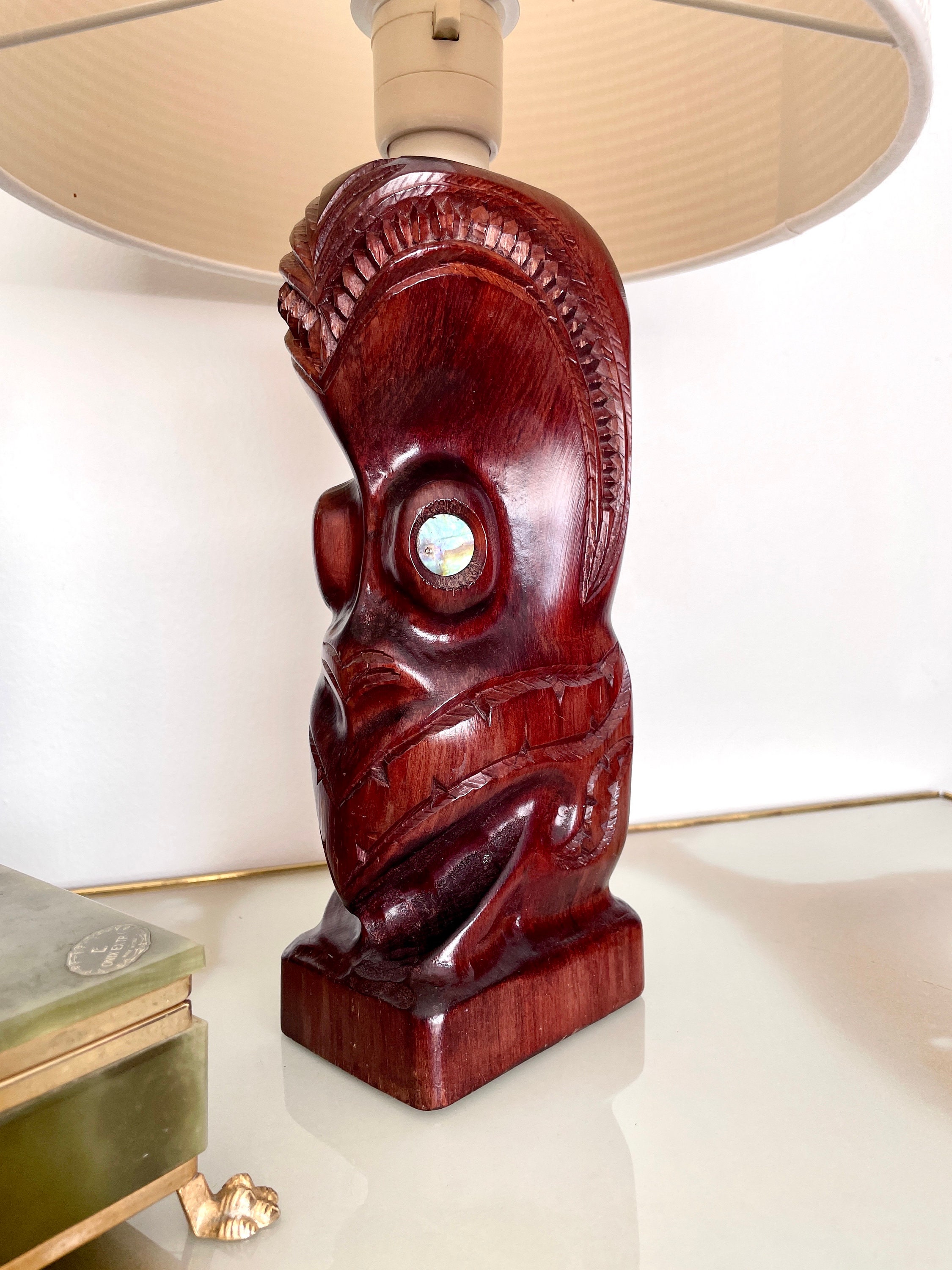 Vintage NZ Maori Carved Wooden Table Lamp Wheku Head With Paua - Etsy
