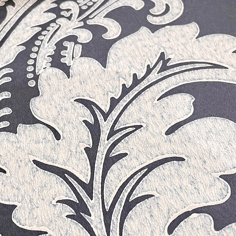 Vintage 70s Baroque Victorian Style Large Floral Scroll Hand Printed ...