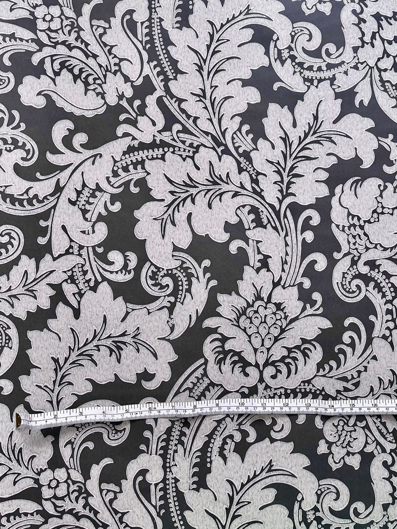 Vintage 70s Baroque Victorian Style Large Floral Scroll Hand Printed ...