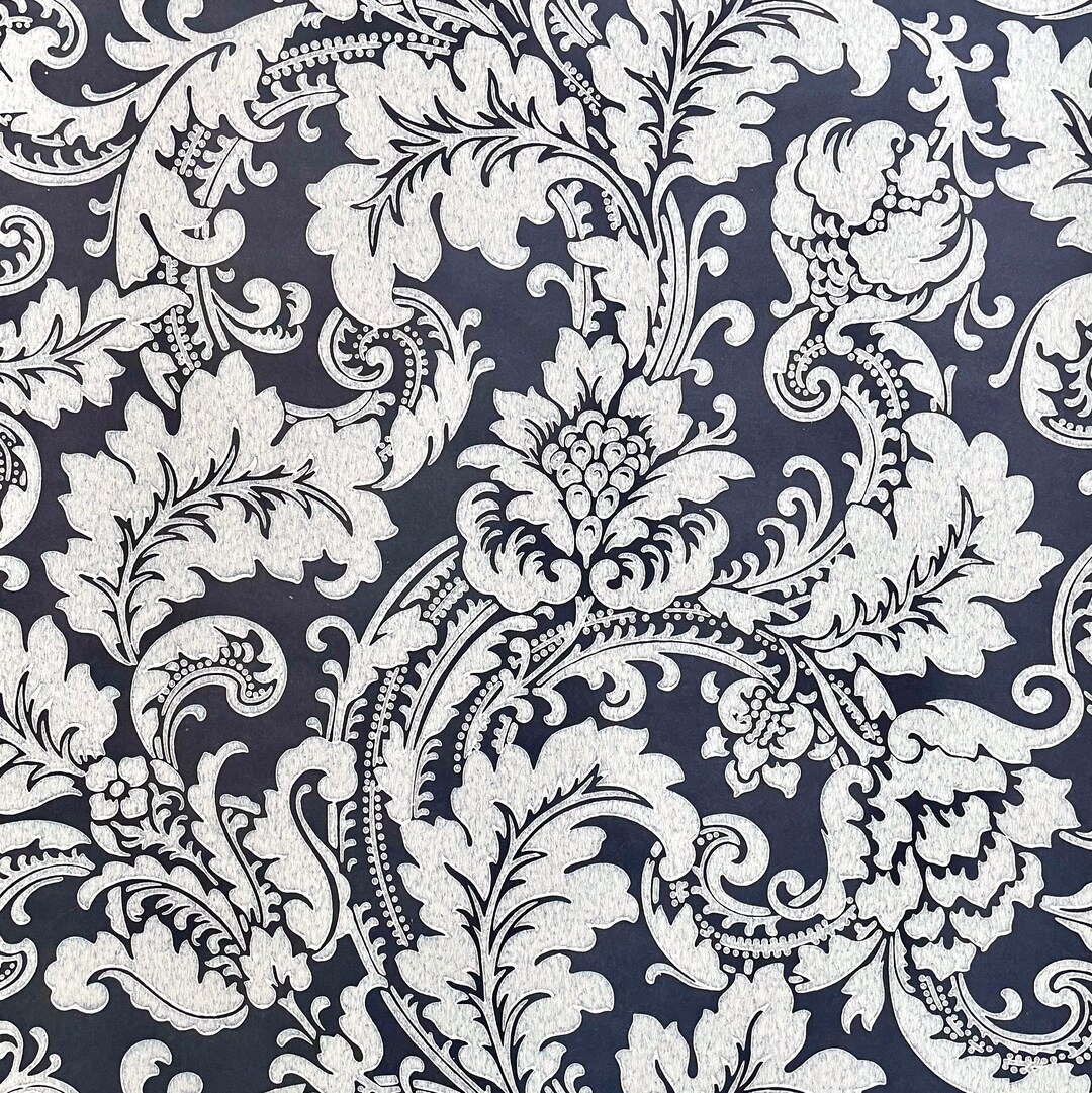 Vintage 70s Baroque Victorian Style Large Floral Scroll Hand Printed ...