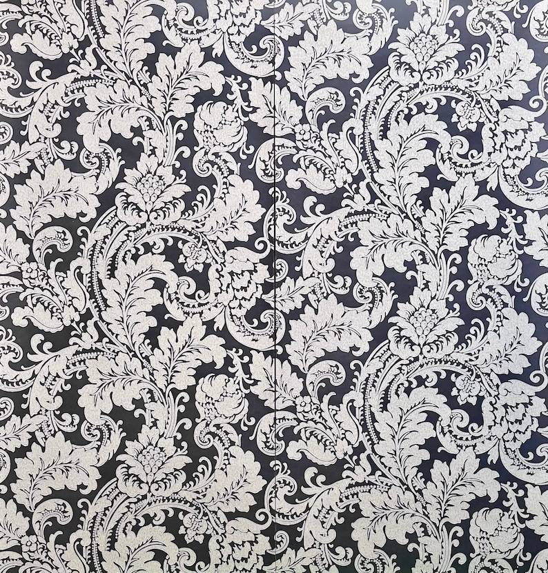 Vintage 70s Baroque Victorian Style Large Floral Scroll Hand Printed ...