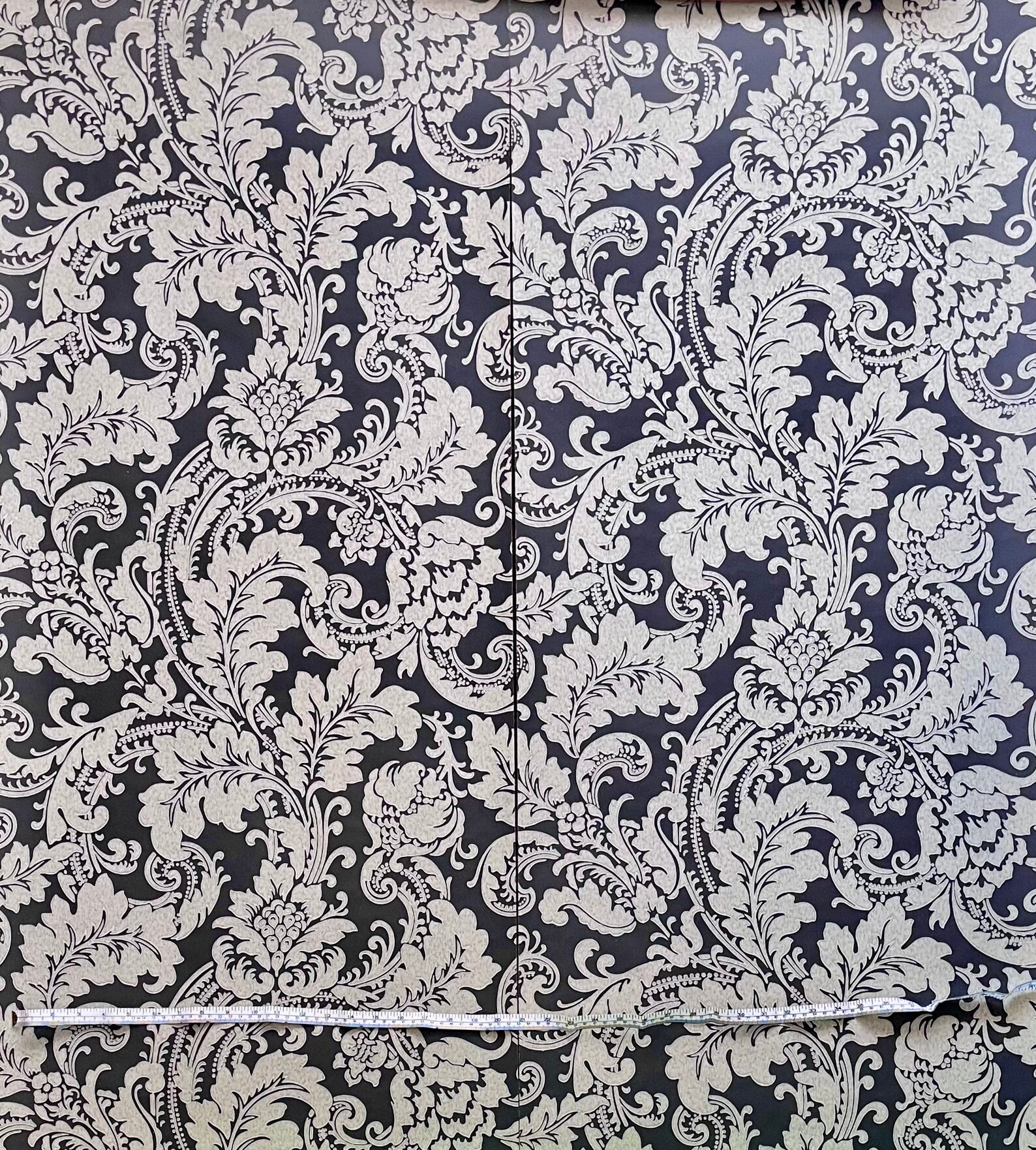 Vintage 70s Baroque Victorian Style Large Floral Scroll Hand Printed ...
