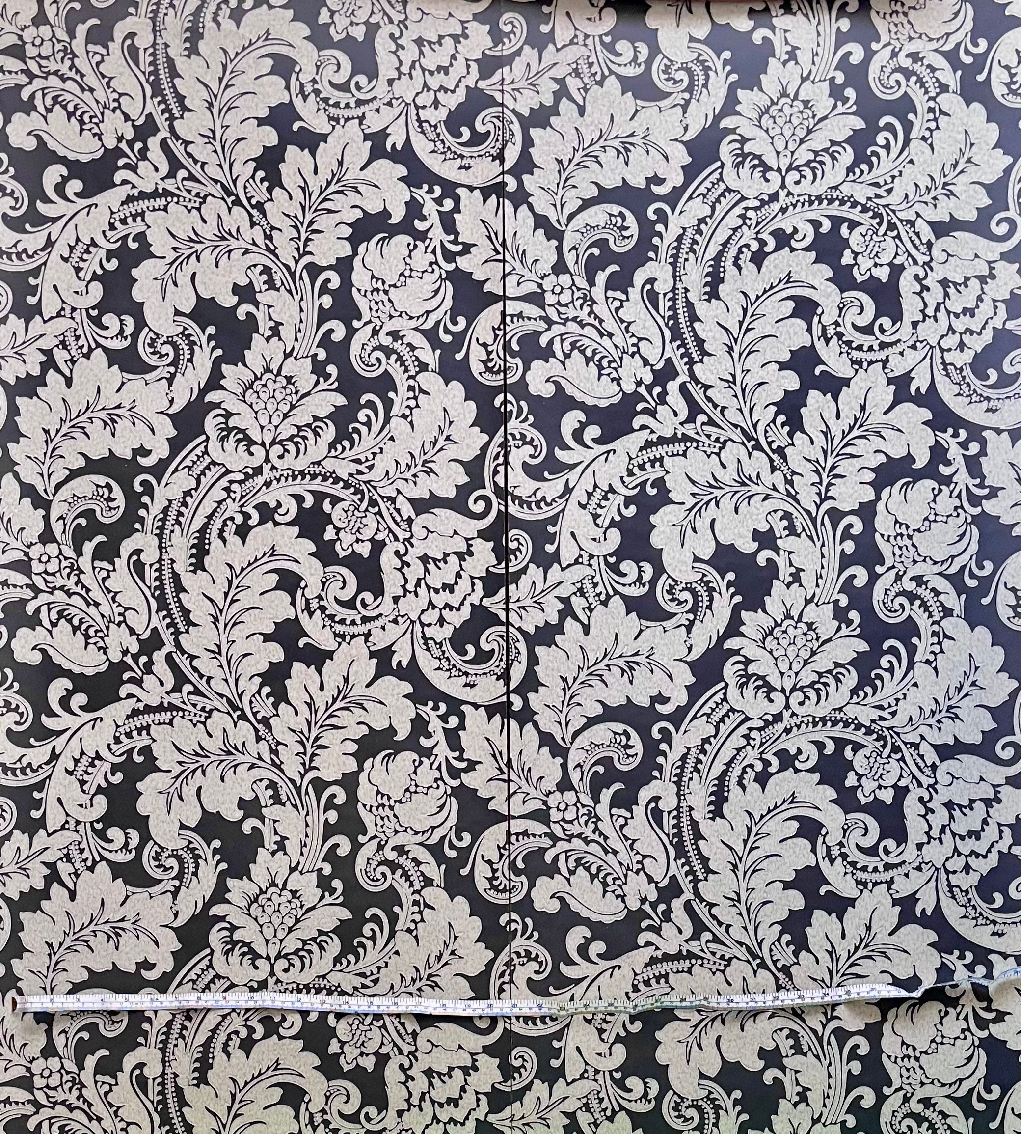 Vintage 70s Baroque Victorian Style Large Floral Scroll Hand Printed ...