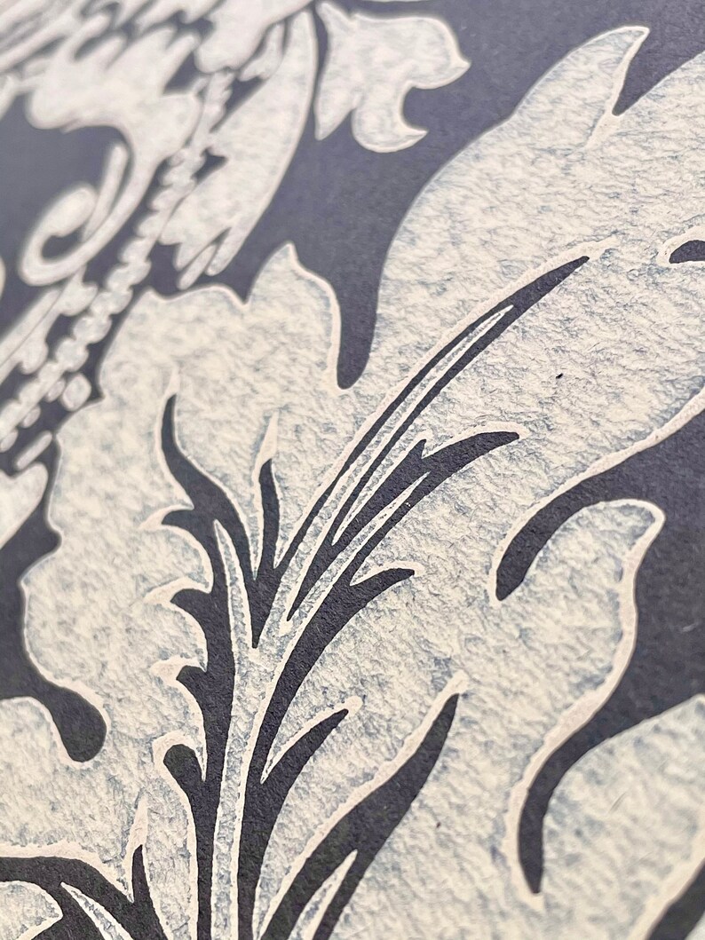 Vintage 70s Baroque Victorian Style Large Floral Scroll Hand Printed ...