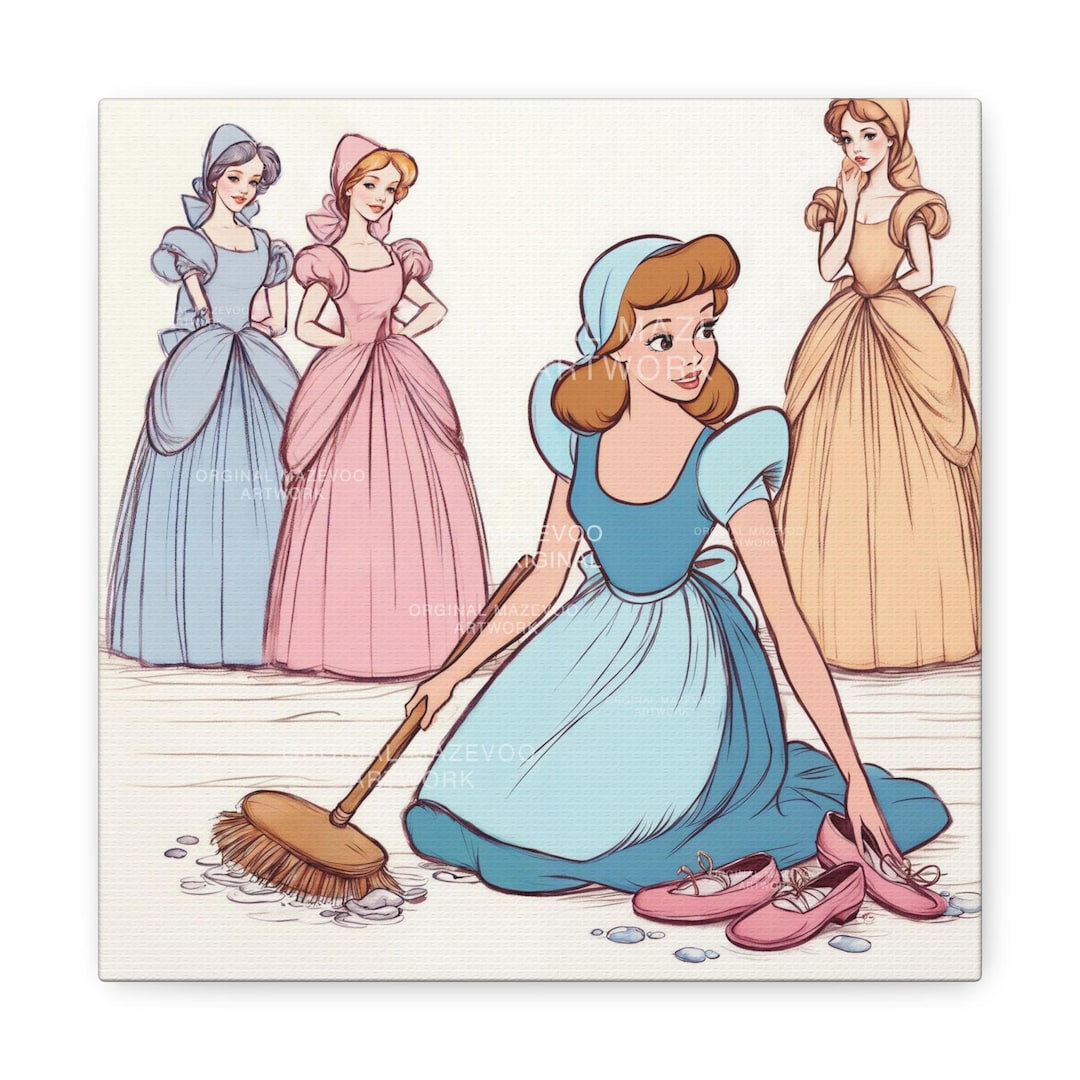 Cinderella Cleaning Scene Canvas - Fairy Tale Stretched Canvas Wall Art ...
