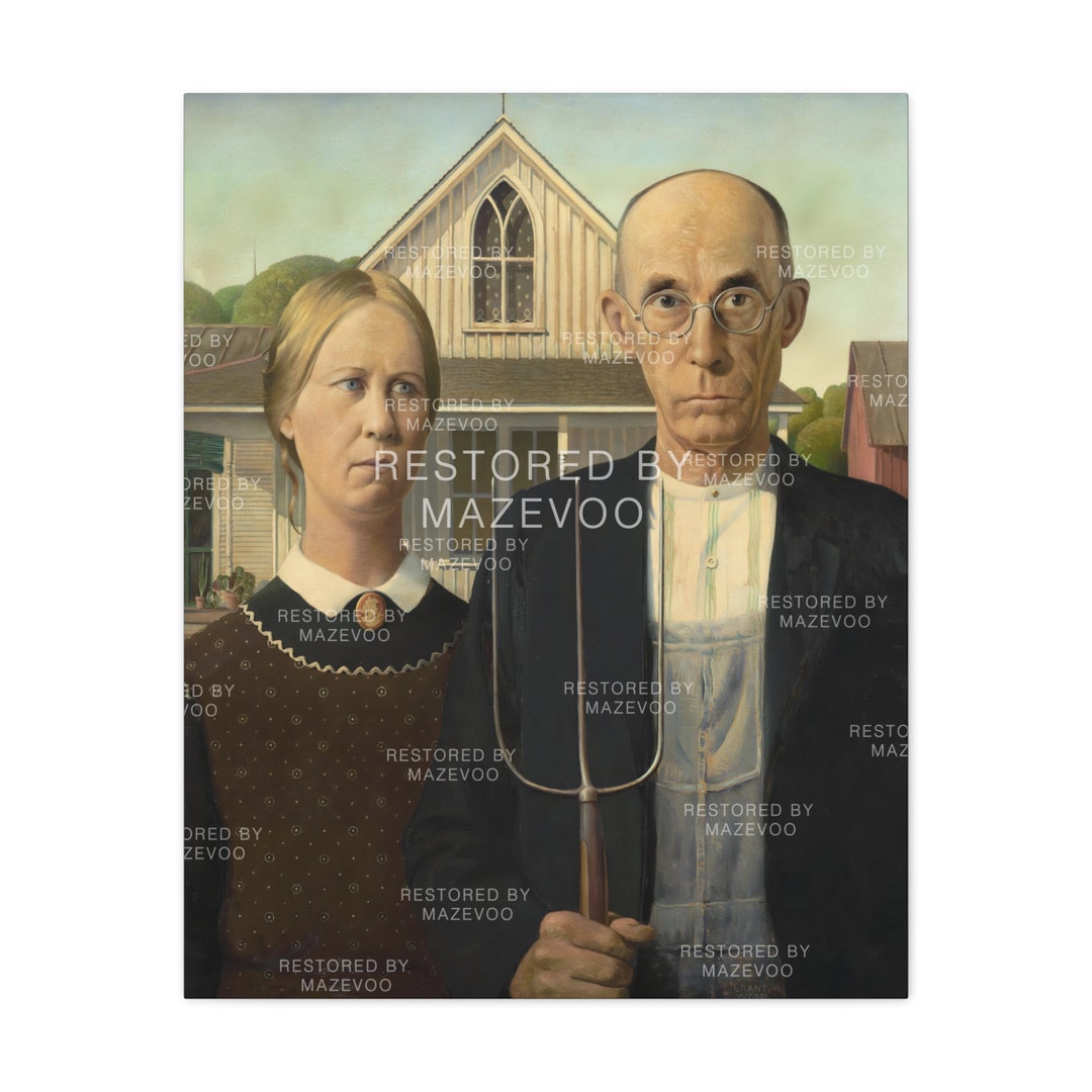 American Gothic Painting Canvas, Grant Wood Print Wall Art, American ...