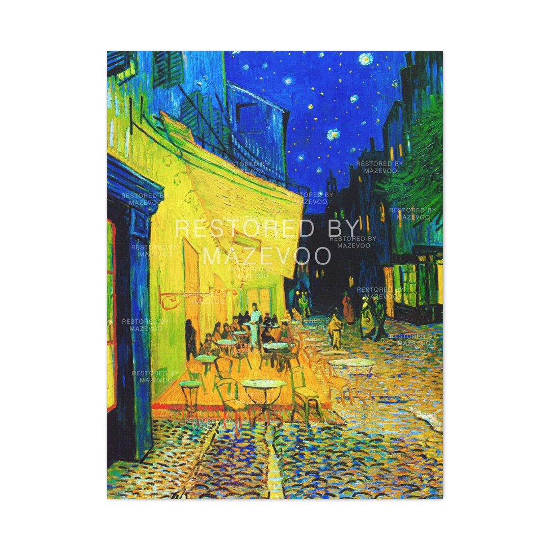 Cafe Terrance at Night by Van Gogh | Restored | Van Gogh Cafe Print ...